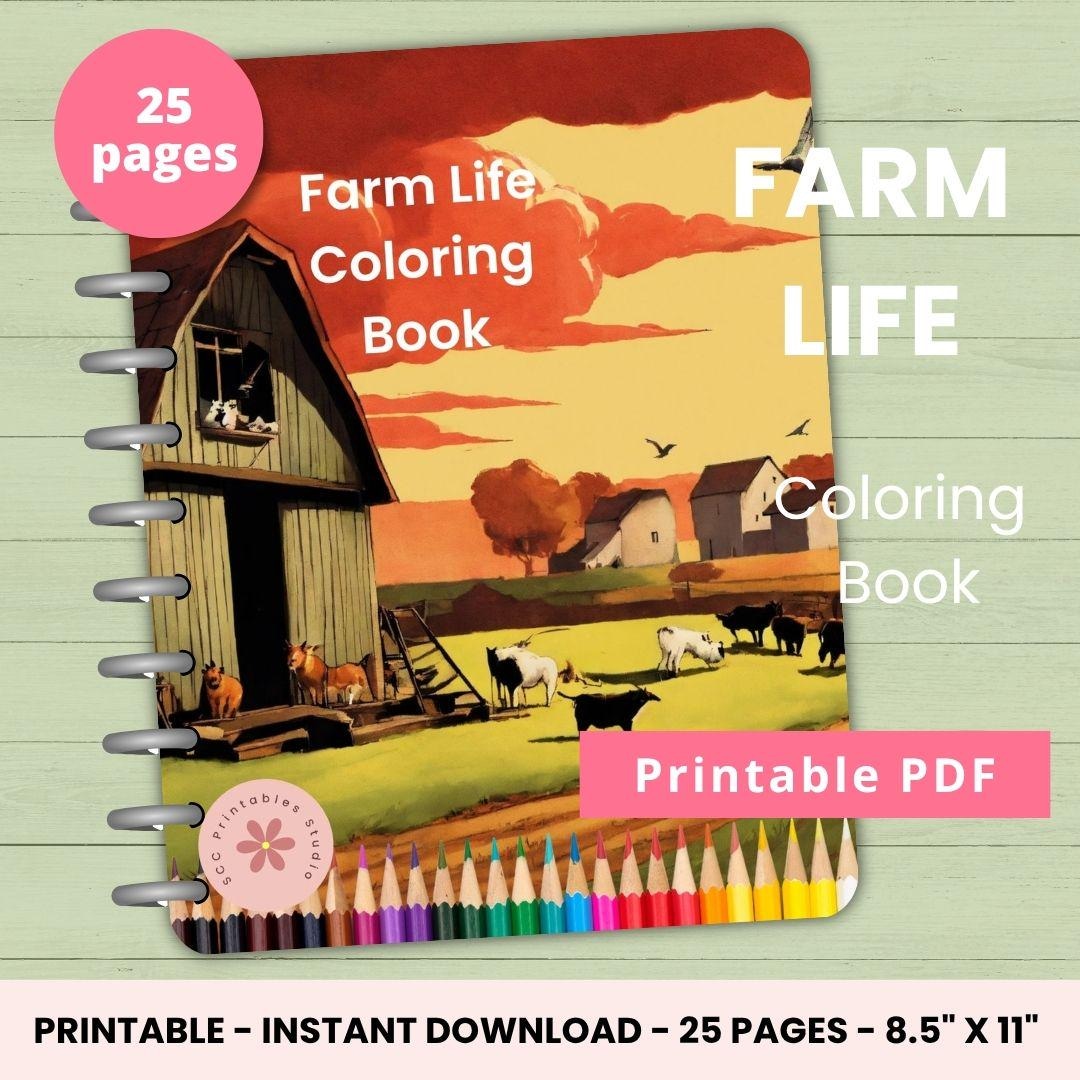 Farm Animals Coloring Book, Printable Horses, Cows, Goats, Barns, 25 ...