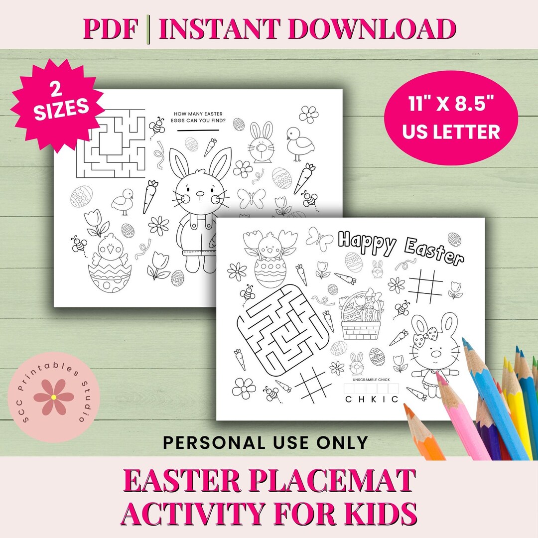 Printable Easter Activity Placemat for Kids, Maze, Word Scramble ...
