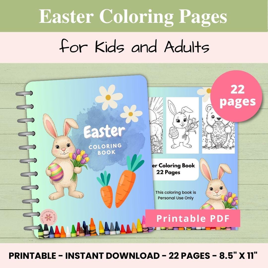 Easter Coloring Book for Kids, Printable Bunnies, Easter Eggs, Easter ...