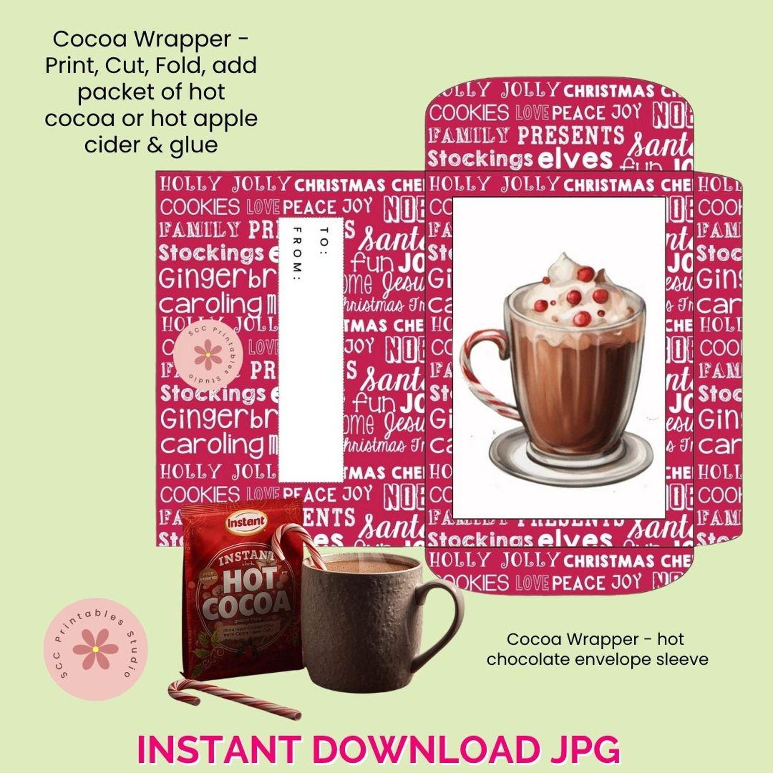 Christmas Cocoa Wrapper Printable, Instant Hot Chocolate Favors & Gift ...
