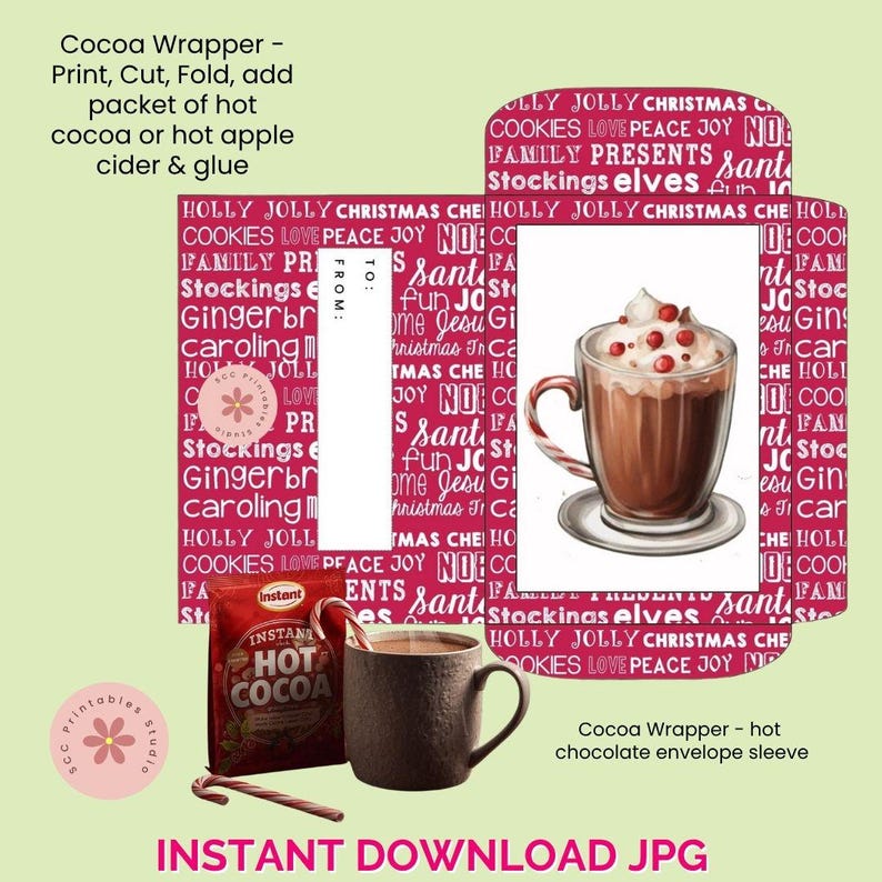 Christmas Cocoa Wrapper Printable, Instant Hot Chocolate Favors & Gift ...