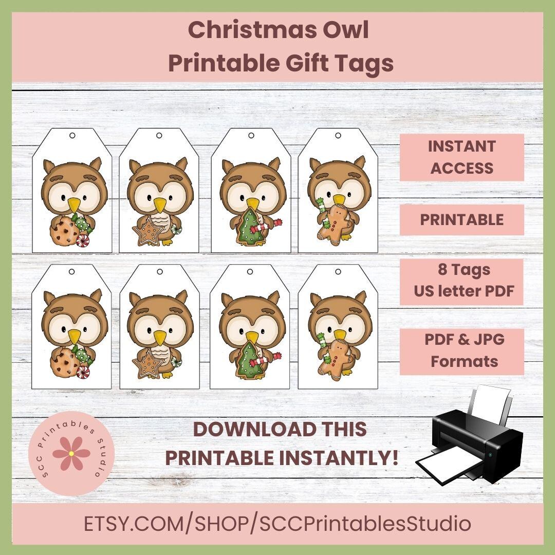 Cute Christmas Owl Printable Gift Tags, Woodland Animal Collage Sheet ...