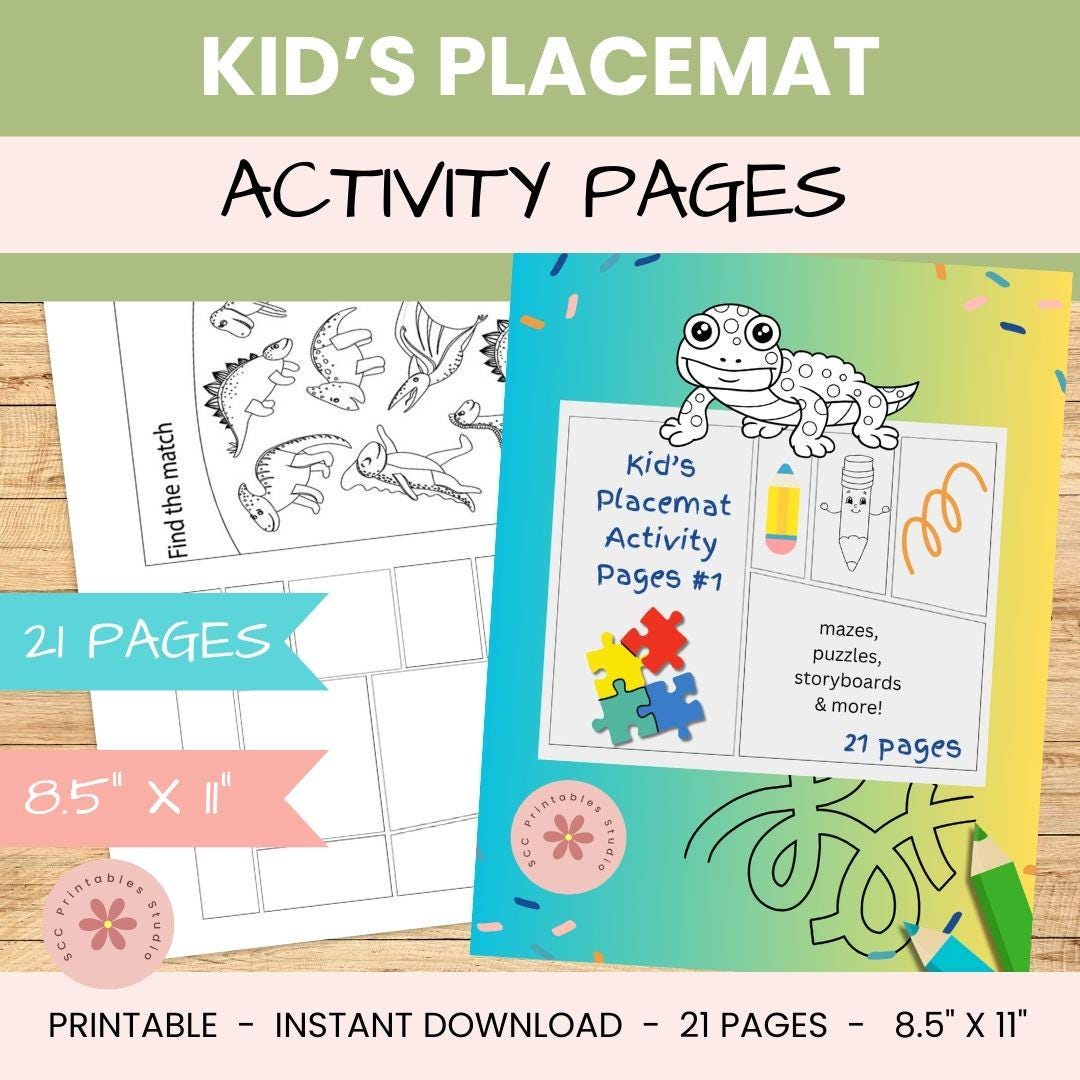 Kid's Placemat Activity Pages, Printable Mazes, Story Boards, Puzzles ...