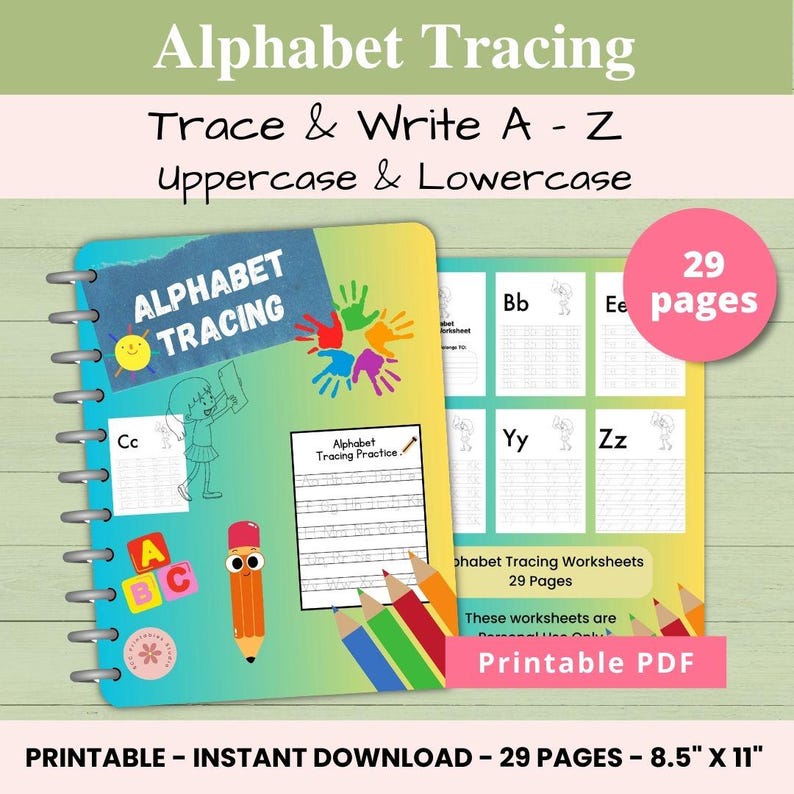 Alphabet Tracing Worksheets Printable Handwriting Chart Letter Tracing ...