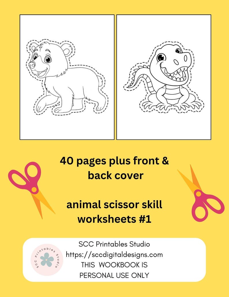 Scissor Skill Printable Worksheets for Kids, Animal Cutting Practice ...