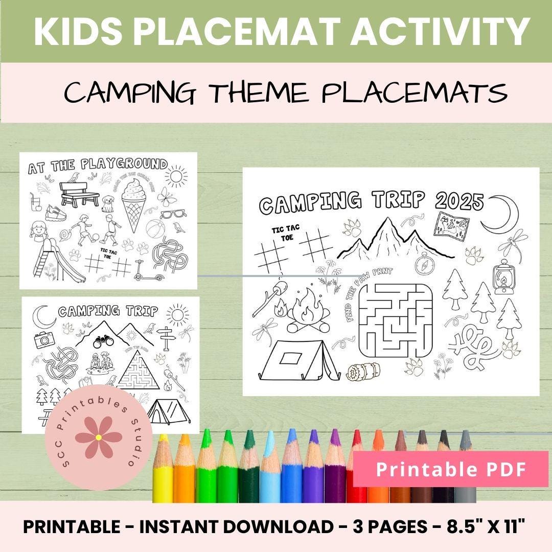 Camping Activity Sheets for Kids, Summer Coloring Pages, Road Trip ...