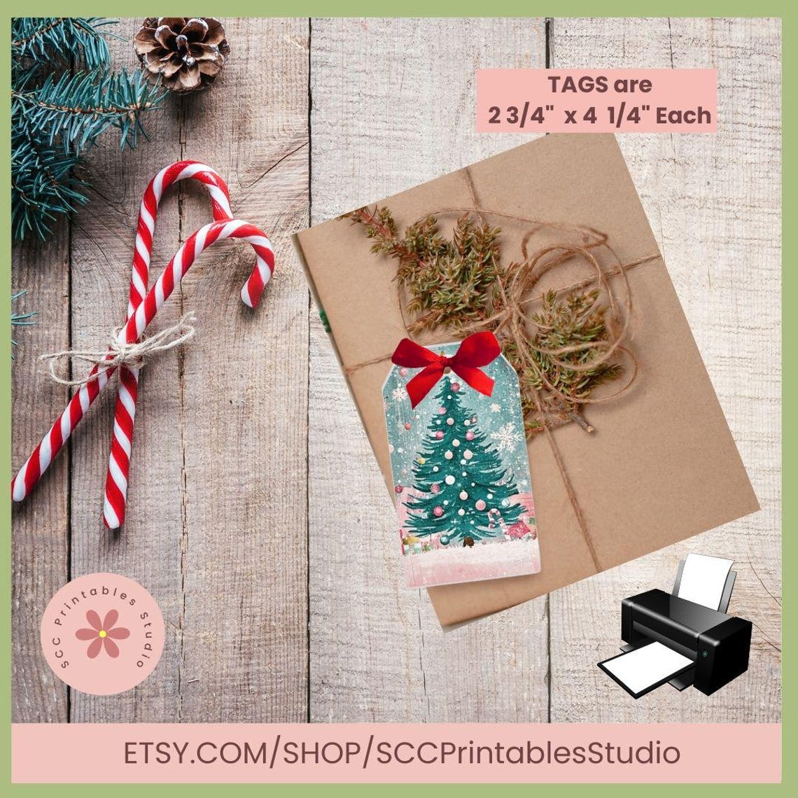 Christmas Printable Gift Tags, Whimsical Pink Christmas Holiday Print ...