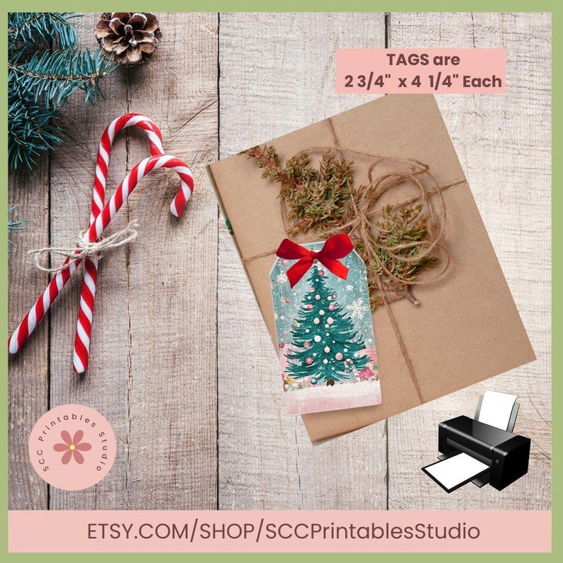 Christmas Printable Gift Tags, Whimsical Pink Christmas Holiday Print ...