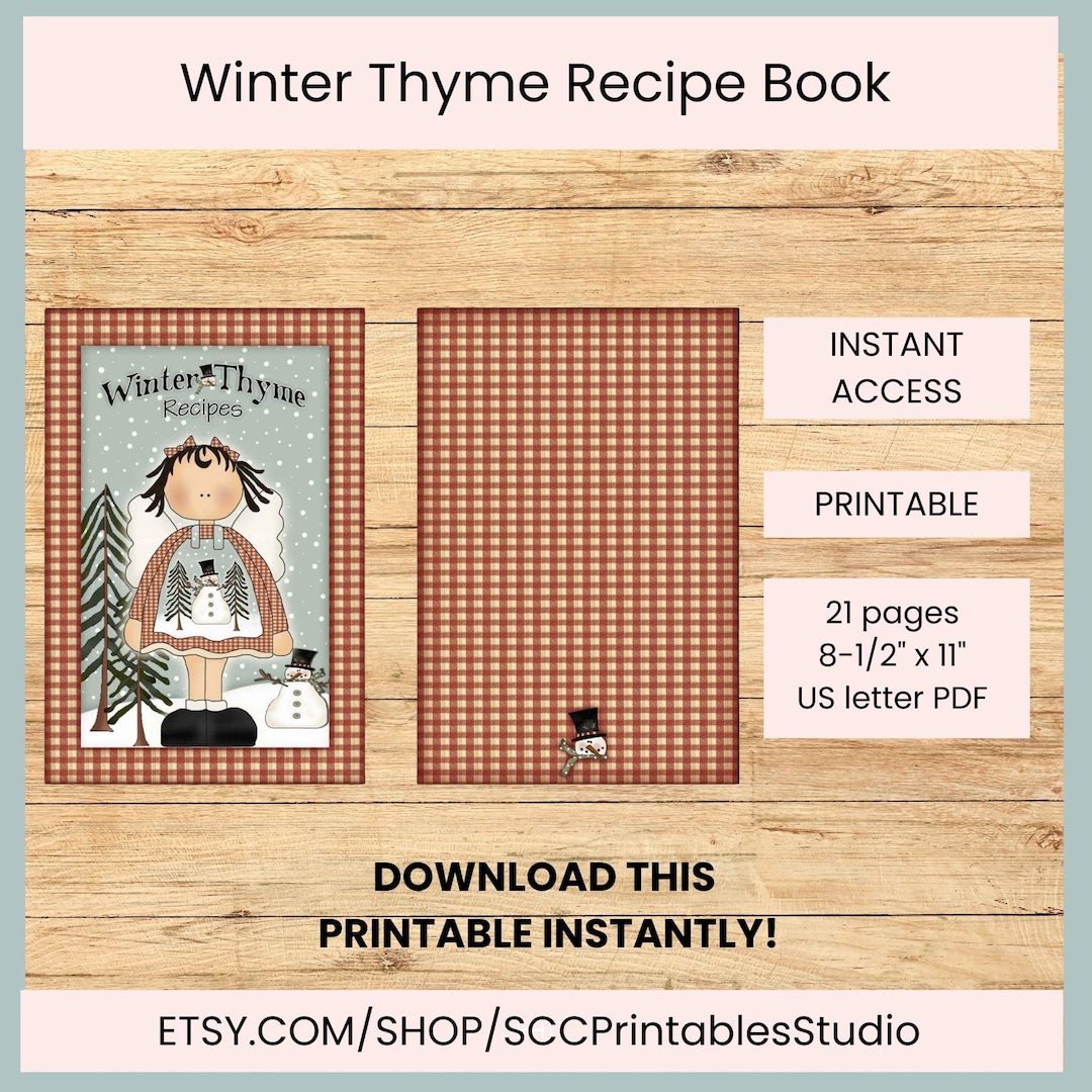 Winter Thyme Printable Recipe Book Kit, Print at Home Family Recipes ...