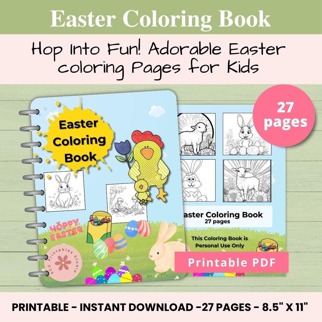Easter Coloring Book for Kid's and Adults, Printable Bunny, Chickens ...