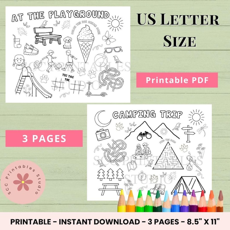 Camping Activity Sheets for Kids, Summer Coloring Pages, Road Trip ...