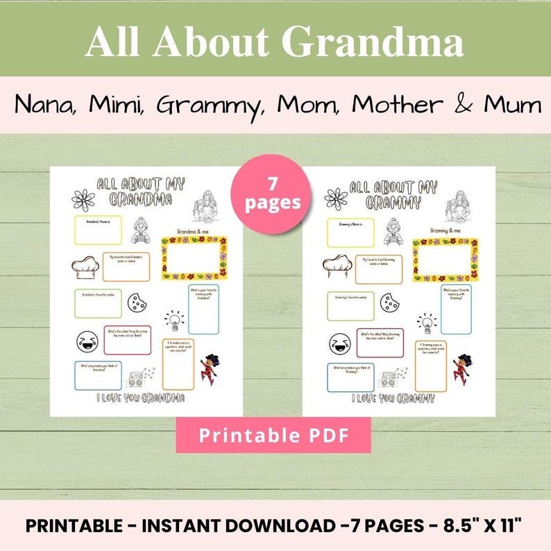 All About My Grandma Printable Worksheet Craft Gift for Grandma, Mimi ...