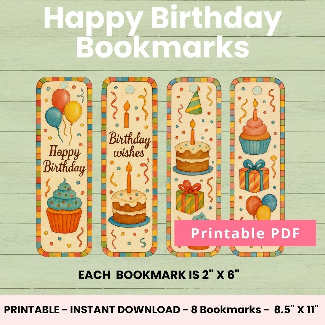 Happy Birthday Printable Bookmarks for Kids, Girls Birthday Gift ...