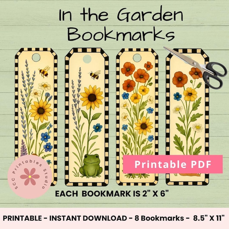 In the Garden Printable Bookmarks – Flowers, Chickens & Frog, Gift for ...