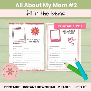 All About My Mom Fill in the Blank Questionnaire for Mother's Day ...