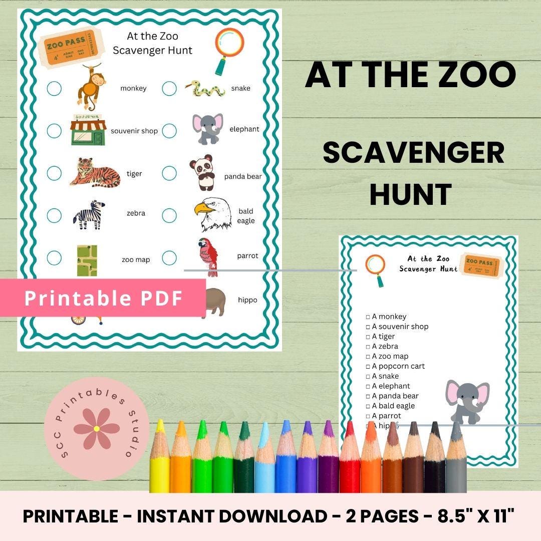 At the Zoo Scavenger Hunt Printable Summer Camp Activities for Kids ...