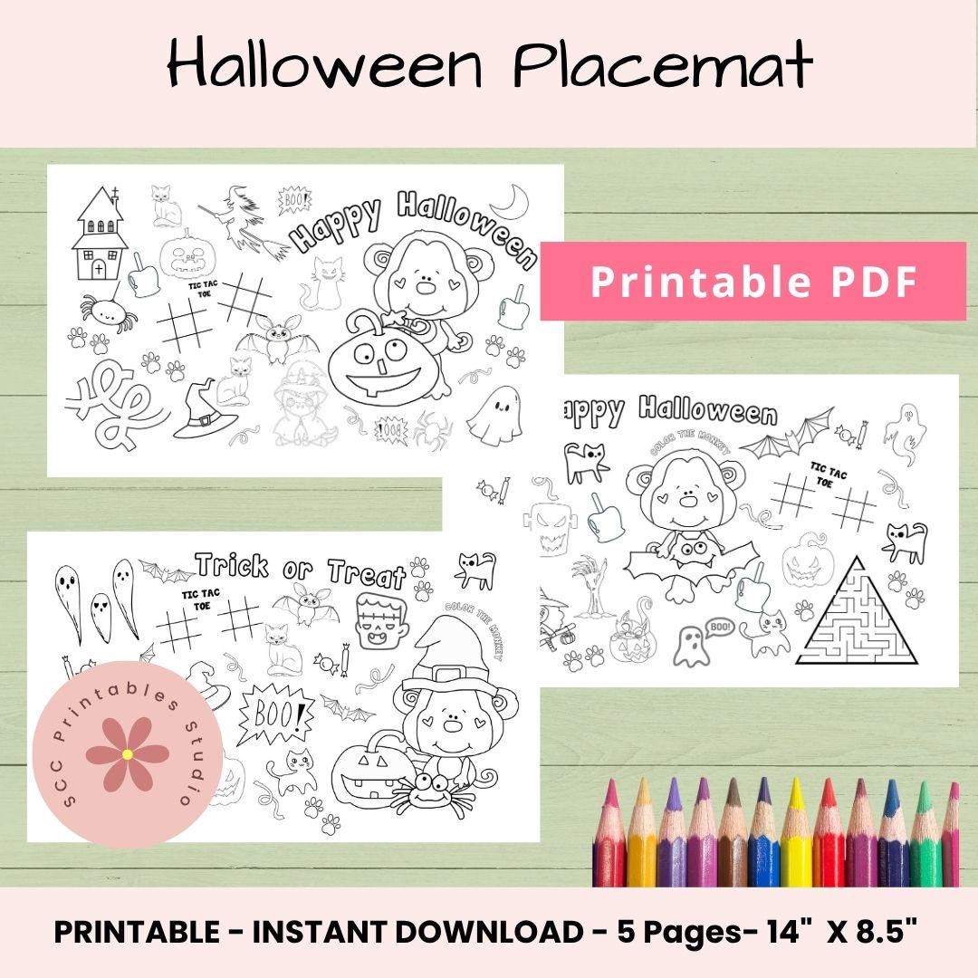 Halloween Printable, Kid's Placemat Activity Pages for Kids, Halloween ...