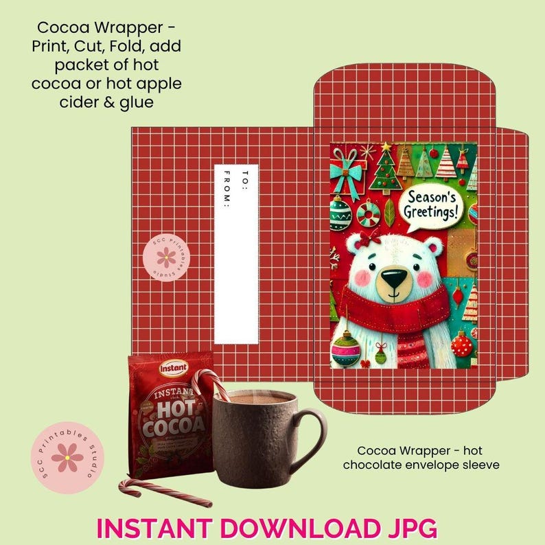 Christmas Printable Cocoa Wrapper, Santa Snowman Polar Bear Gift Card ...