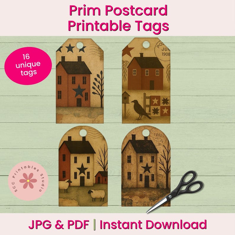 Primitive Postcards Printable Gift Tags, Prim Americana Printable ...