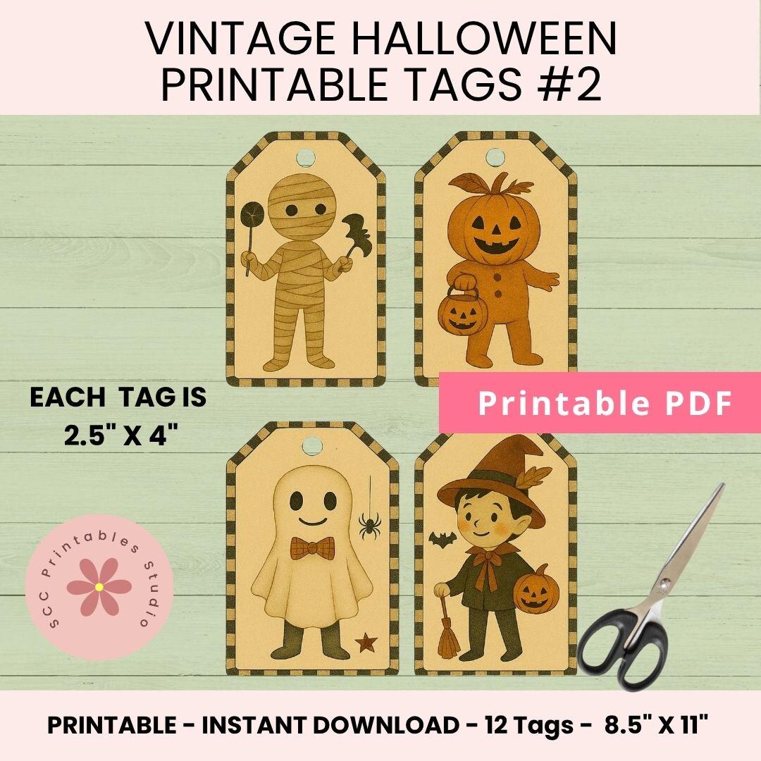 Halloween Tags, Printable Vintage Halloween Collage Sheet, Junk Journal ...