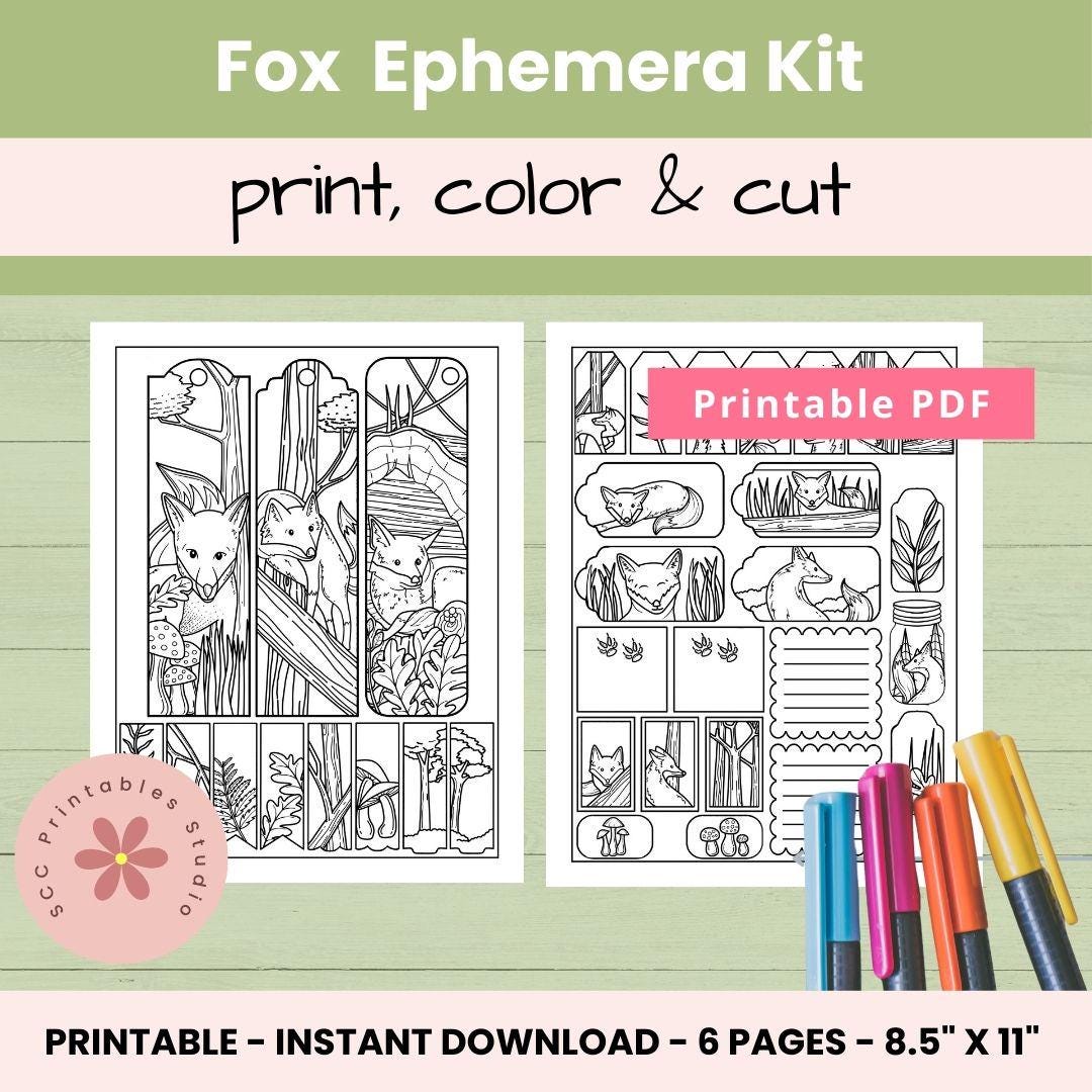 Fox Printable Ephemera Kit – Cut, Color & Create! DIY Tags, Bookmarks ...