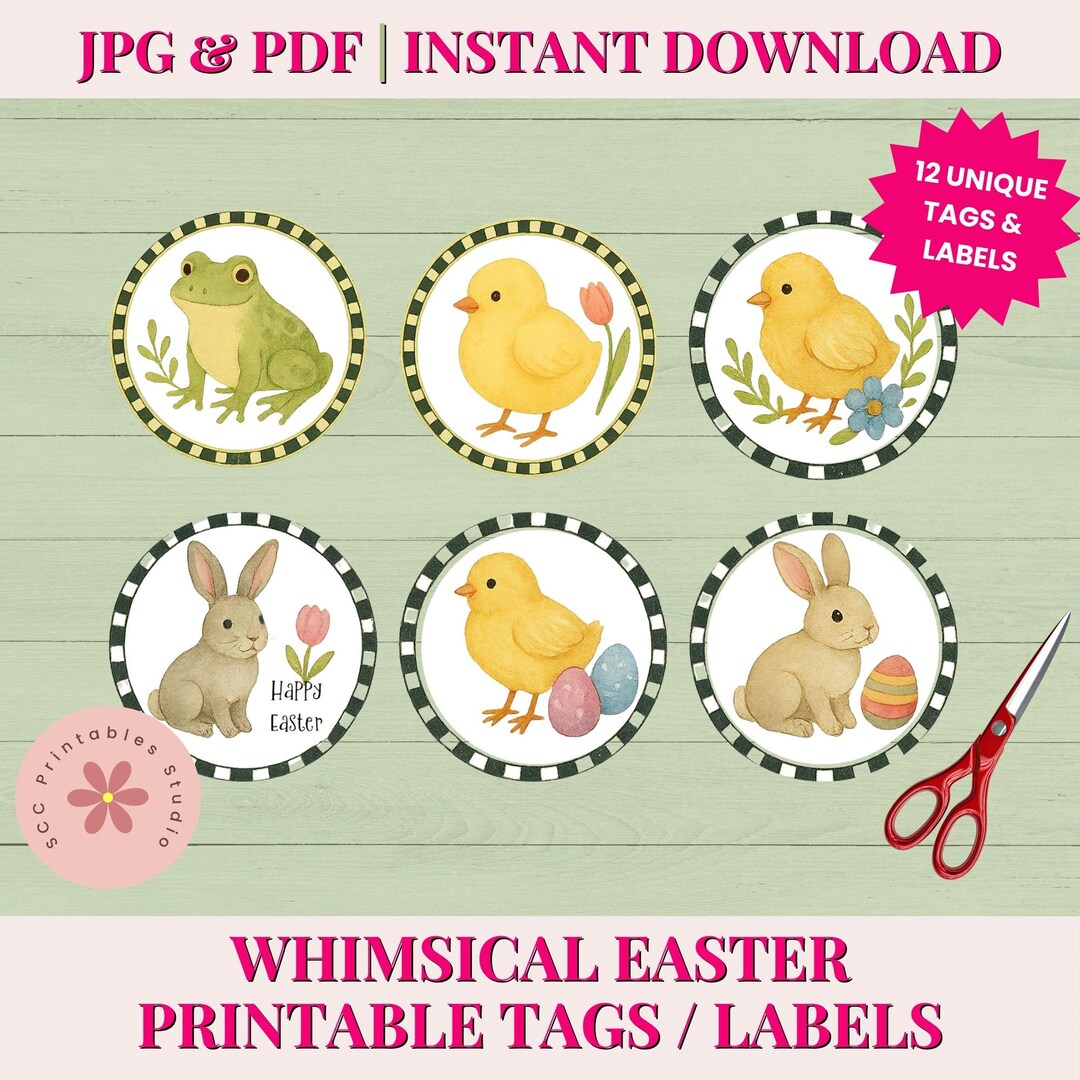 Easter Tags, Printable Easter Treat Labels, Chicks, Bunnies, Frogs ...