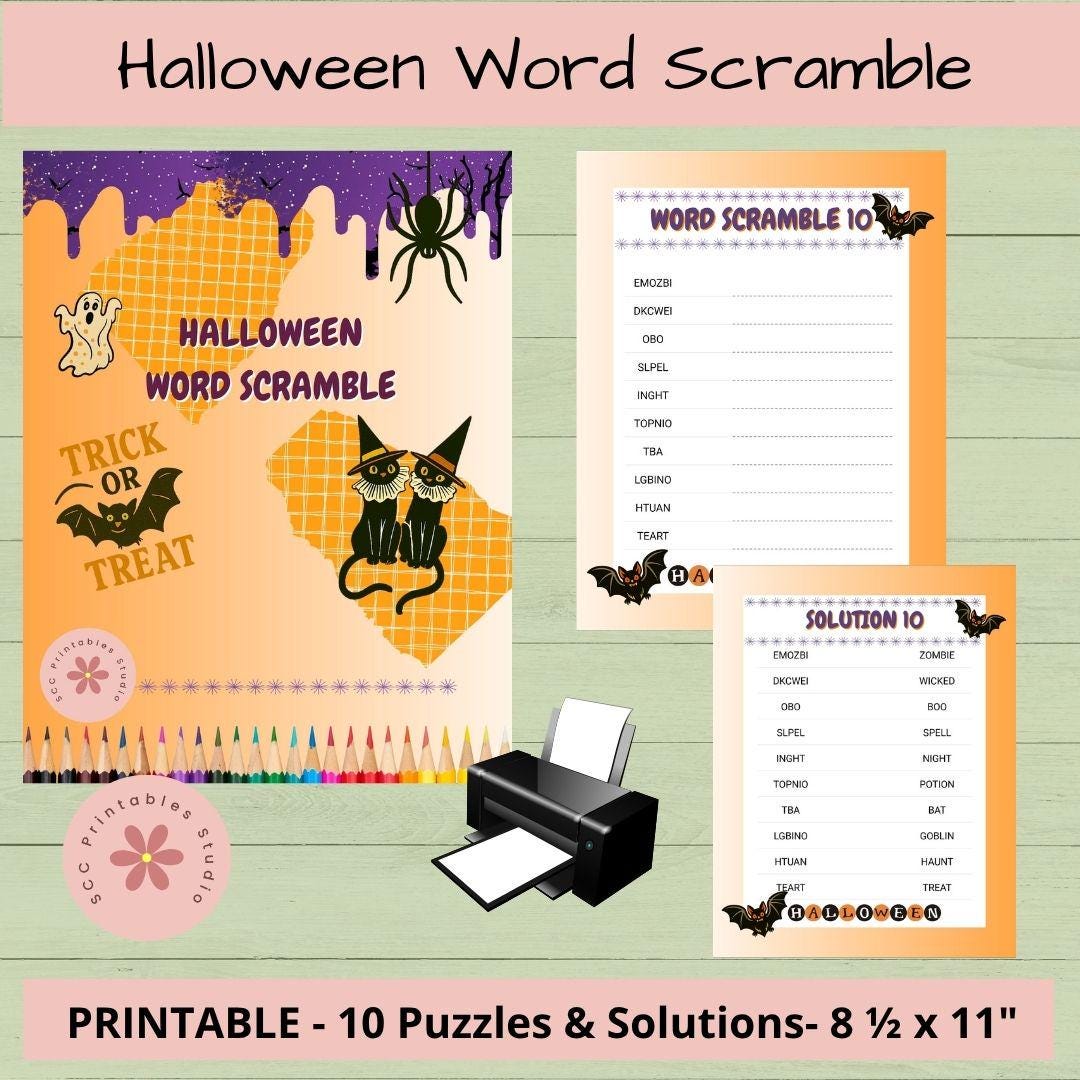Halloween Word Scramble Game for Kids, Printable Halloween Word Games ...