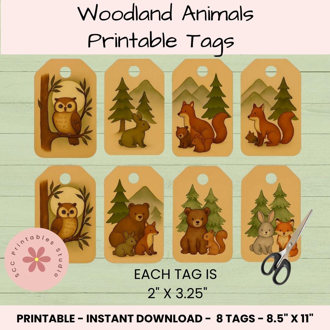 Woodland Animals Tags, Printable Vintage Wildlife Collage Sheet ...