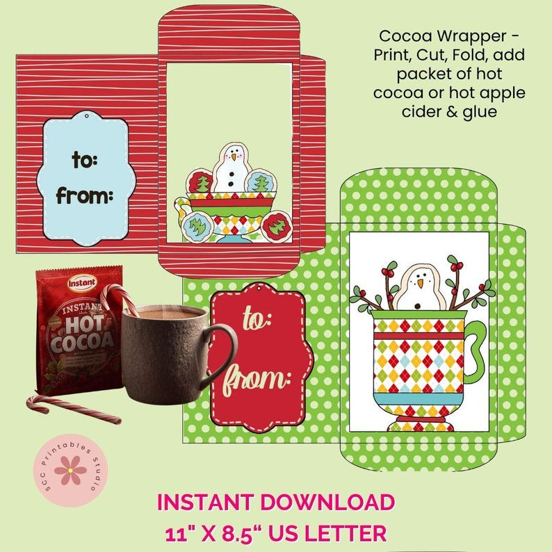 Christmas Printable Hot Cocoa Wrapper Instant Chocolate Christmas ...