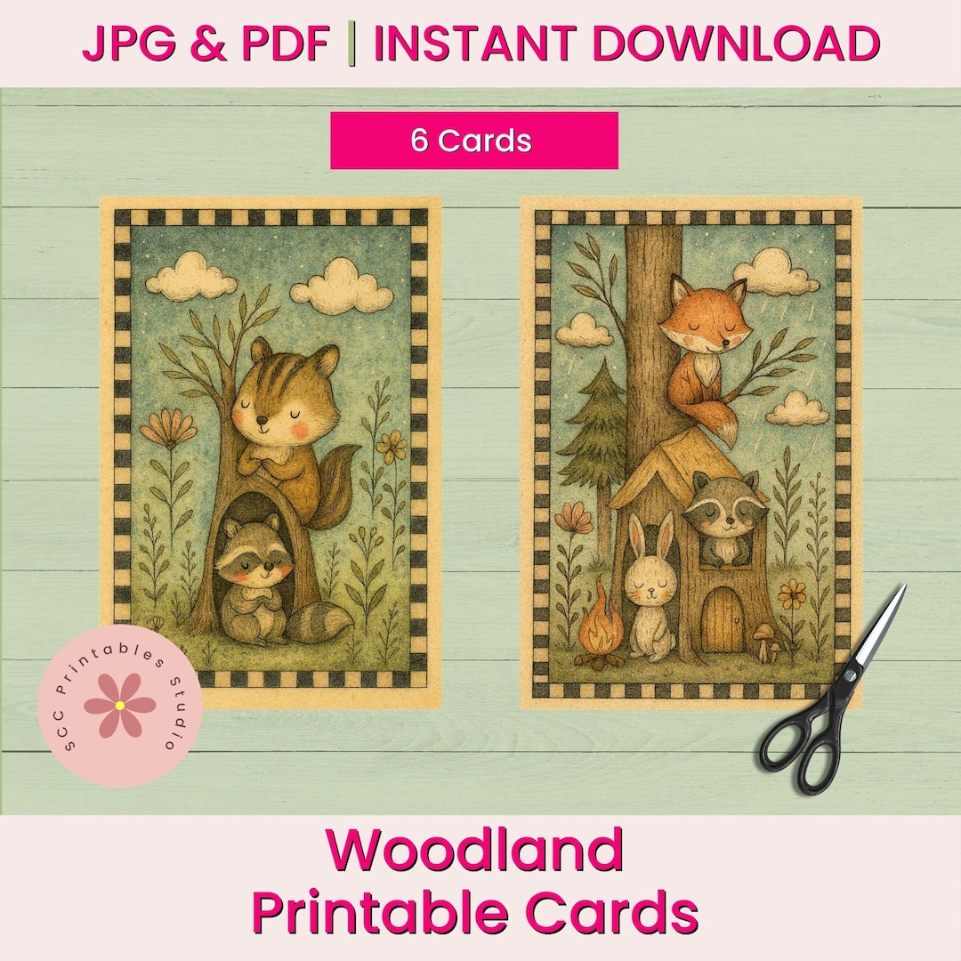 Woodland Printable Cards, Whimsical Woodland Forest Animals Collage ...