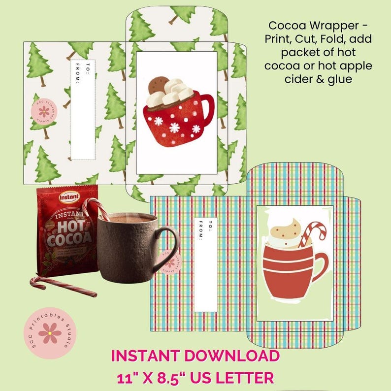 Christmas Cocoa Wrapper Printable, Instant Hot Chocolate Favors & Gift ...