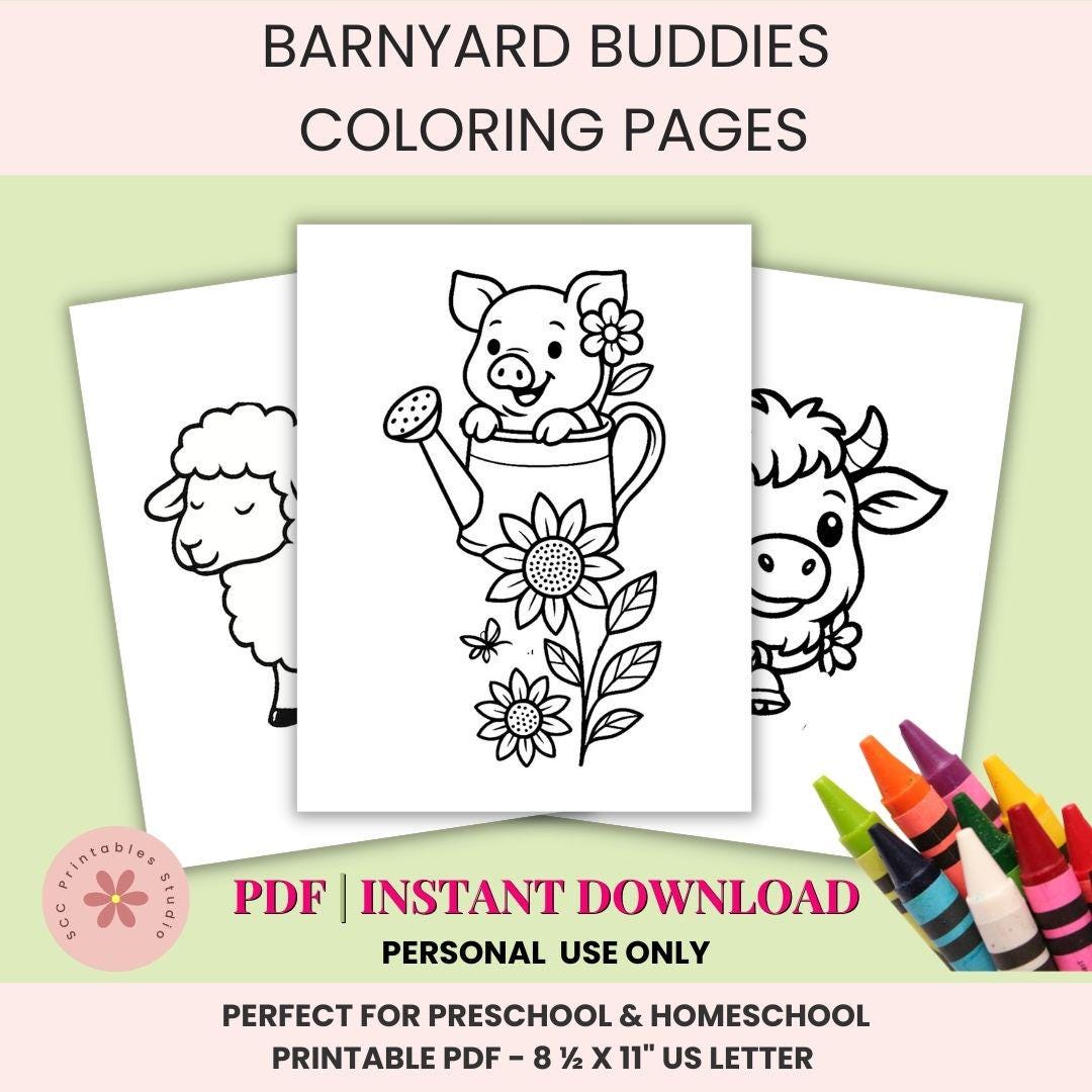 Farm Animals Coloring Pages for Kids Toddler Activity Sheets, Farm ...