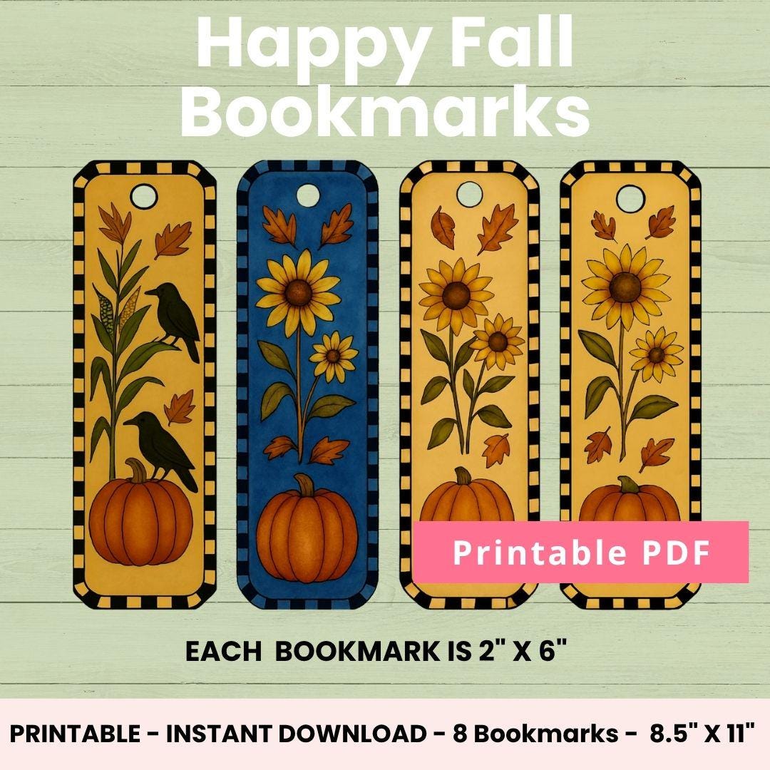 Fall Printable Bookmarks for Kids, Book Lover Gift for Women, Gift for ...