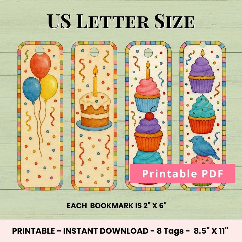 Happy Birthday Printable Bookmarks for Kids, Girls Birthday Gift ...