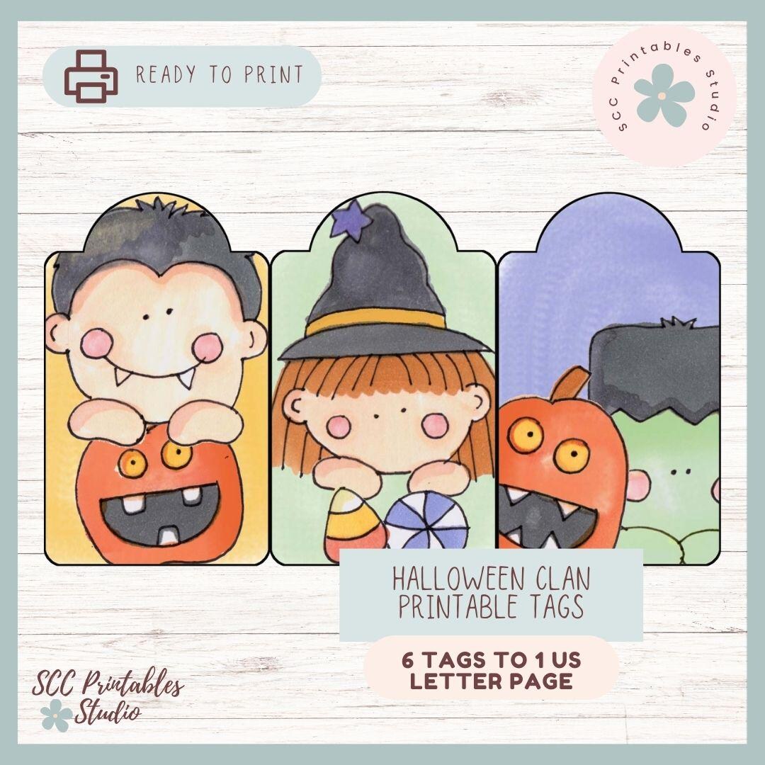 Halloween Favor Gift Tags, Printable Trick or Treat Kids School Party ...