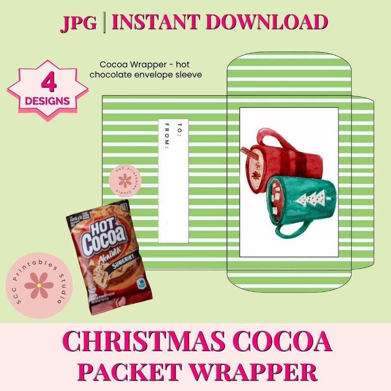 Christmas Cocoa Wrapper Printable, Instant Hot Chocolate Favors & Gift ...
