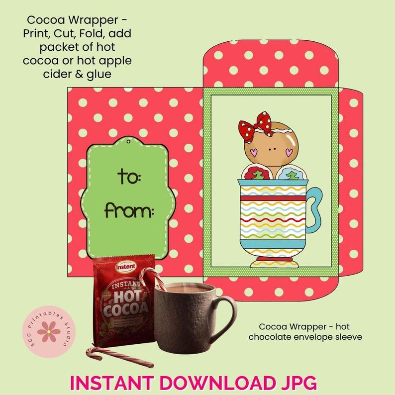 Christmas Printable Hot Cocoa Wrapper Instant Chocolate Christmas ...