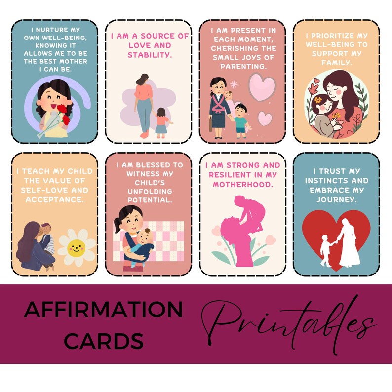 Printable Motherhood Affirmation Cards Self-care Cards for Mothers ...