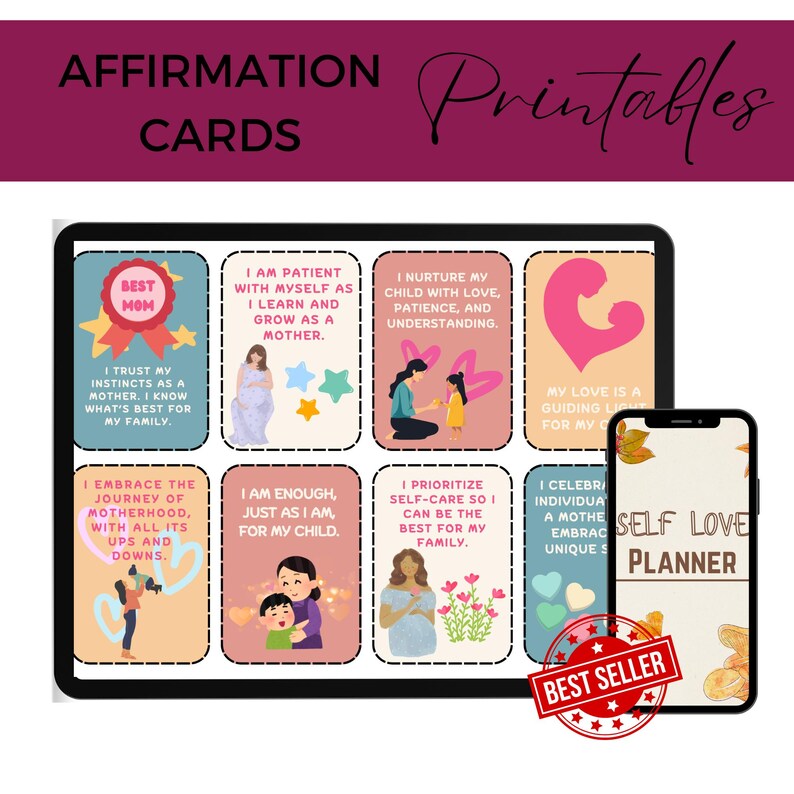 Printable Motherhood Affirmation Cards Self-care Cards for Mothers ...