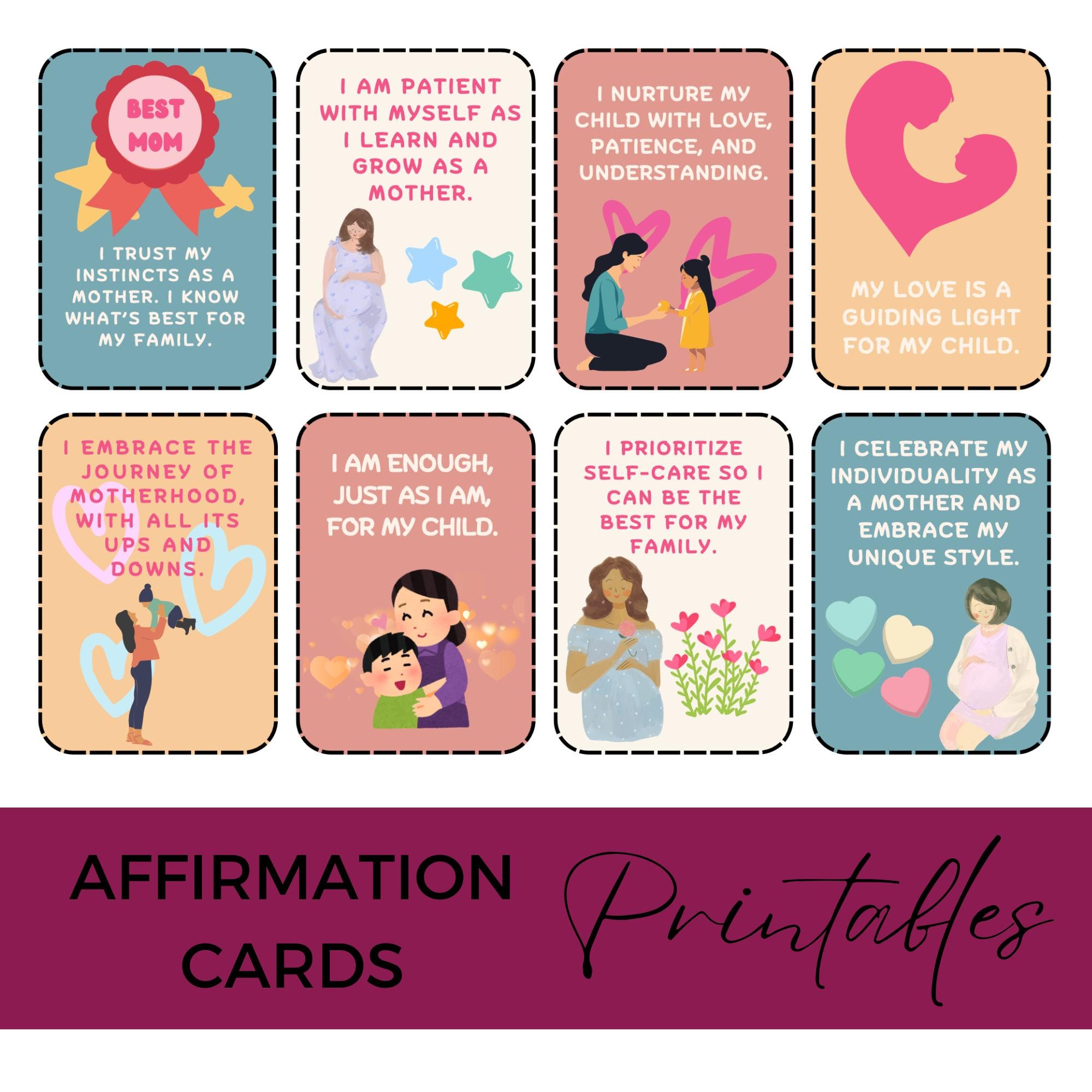 Printable Motherhood Affirmation Cards Self-care Cards for Mothers ...