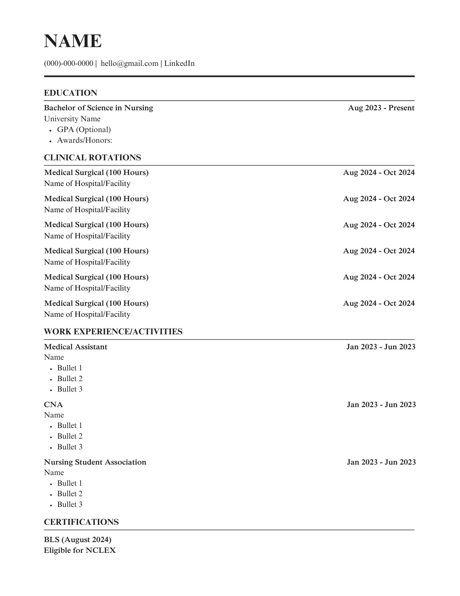Nursing Student Resume Template: New Grad Nurse, Editable (instant ...
