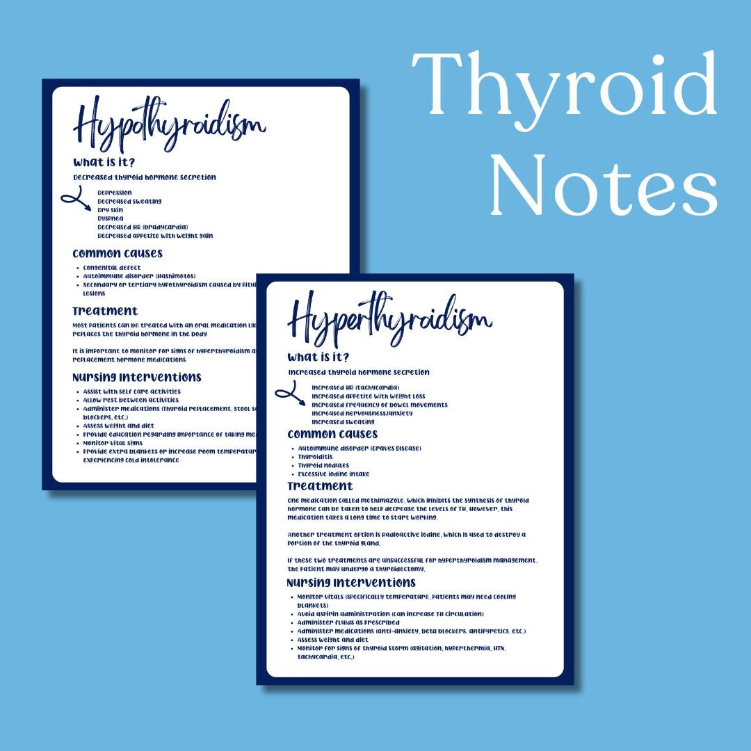 Thyroid Disorder Nursing Notes, Hyperthyroidism, Hypothyroidism, Study ...