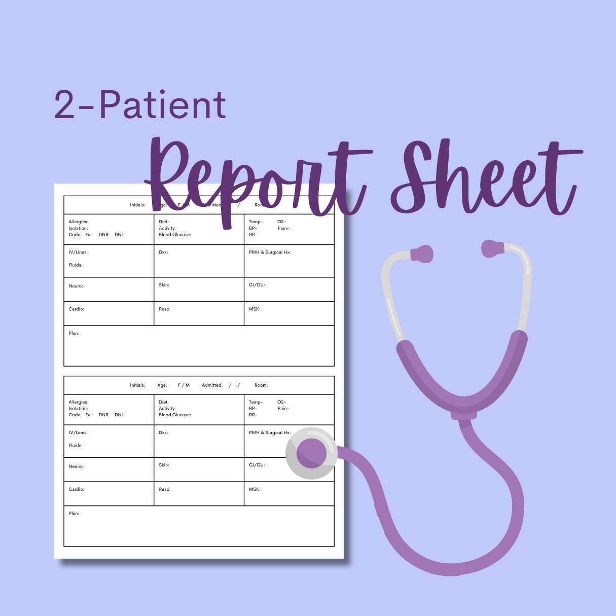 Nursing Report Sheet, Brain Sheet, Nurse Clinical Paperwork, Template ...