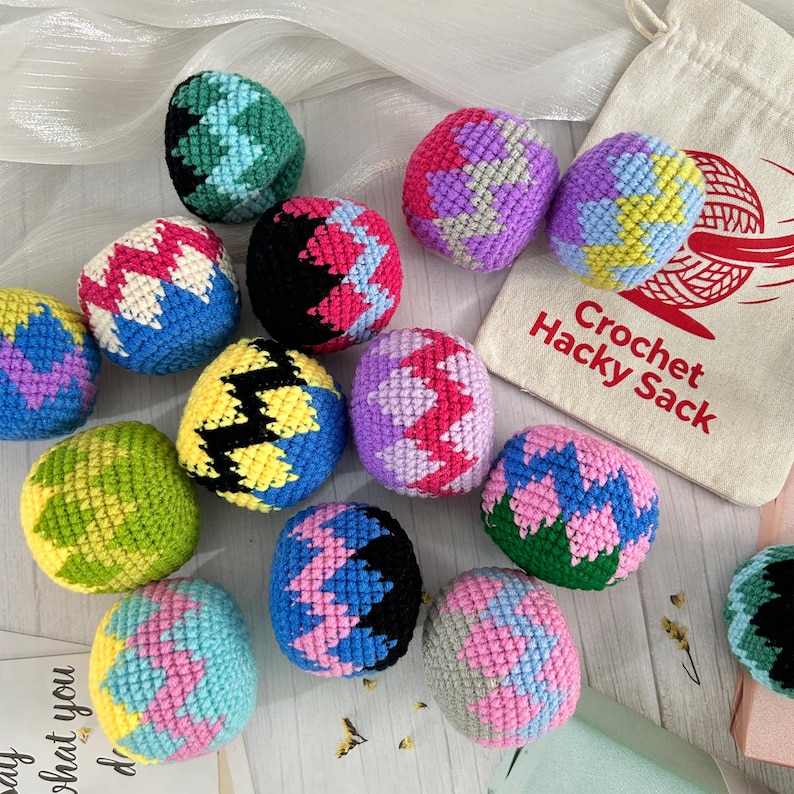 Crochet Foot Bag, Guatemala Coloful Crochet Ball, Juggling Bean Bags ...