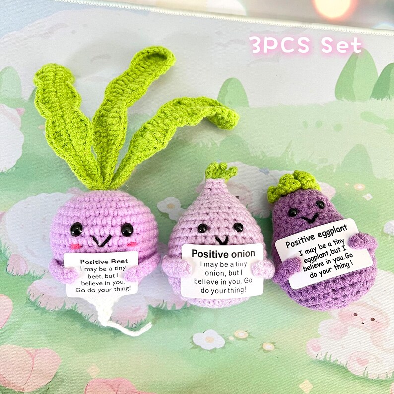 Crochet Vegetable Set: Handmade Beet, Onion, Eggplant Desk Decor ...