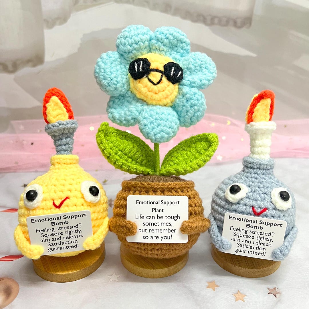 Crochet Bomb and Flower Plant: Emotional Support Desk Decor, Mother's ...