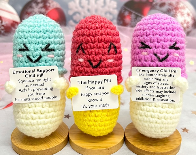 Handmade Crochet Chill Pill Toy,happy Pill Toy,emotional Support Gift ...