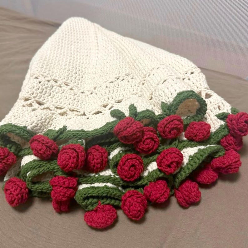 Crochet Rose Bouquet Blanket Pattern: Multilingual Tutorial (PDF ...