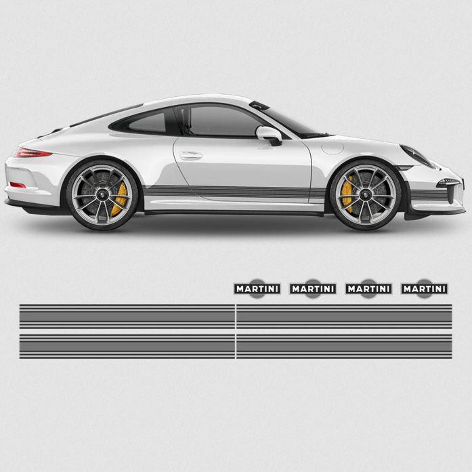 Martini Grayscale Racing Stripes Set for Porsche - Vinyl Self Adhesive ...