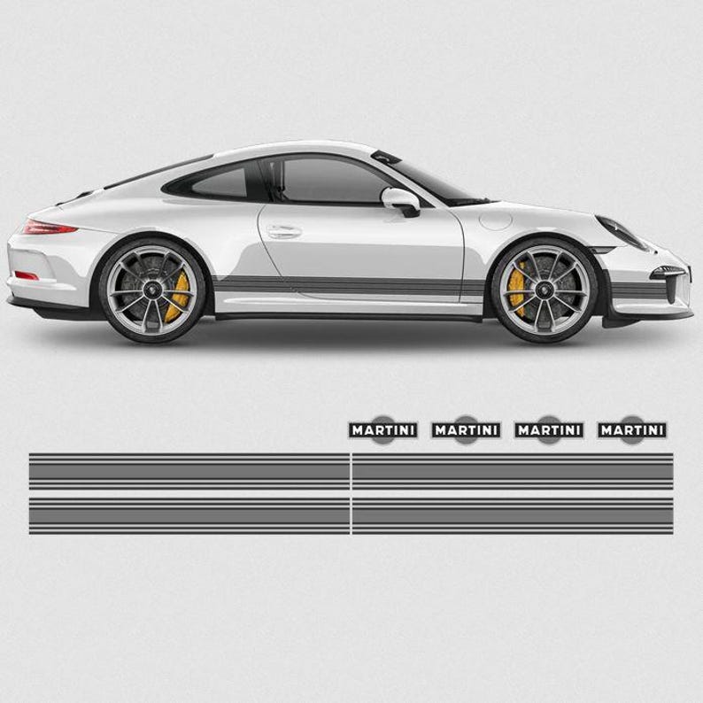 Martini Grayscale Racing Stripes Set for Porsche Vinyl Self Adhesive ...